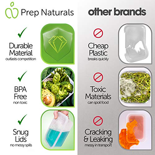 PrepNaturals Food Storage Containers with Lids - Plastic Containers with Lids (50 Pack,17 Ounce)