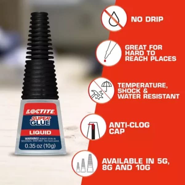 Loctite Super Glue Liquid Longneck Bottle, Clear Superglue, Cyanoacrylate Adhesive Instant Glue, Quick Dry - 0.18 fl oz Bottle, Pack of 6