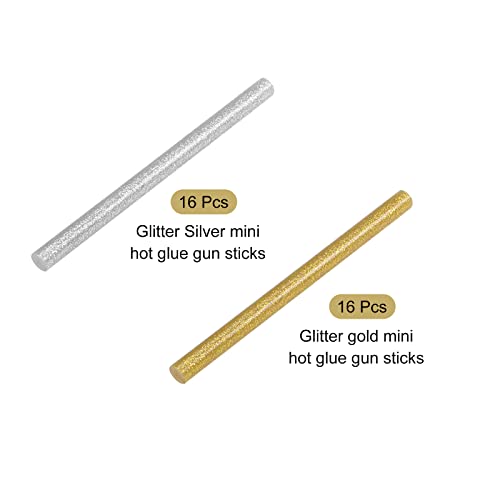 MECCANIXITY Mini Hot Glue Gun Sticks 32pcs 4-inch x 0.27-inch Glitter Silver/Glitter Gold for DIY Craft Making
