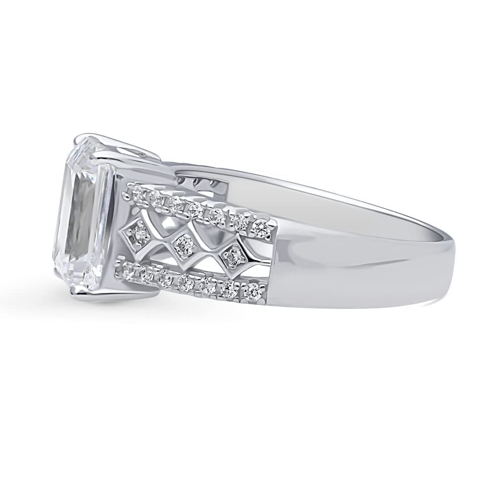 BERRICLE Sterling Silver Art Deco Cubic Zirconia CZ Fashion Ring for Women, Rhodium Plated Size 7