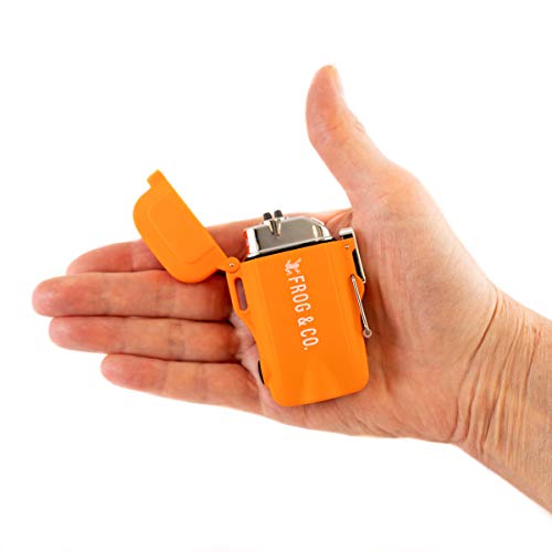 EZ FIRE FIRESTARTER and Survival Frog Tough Tesla Lighter 2.0 β Waterproof, Windproof, Flameless Top-Facing Dual Arc Plasma USB Rechargeable Electric w/Built-in Flashlight and Emergency Whistle.