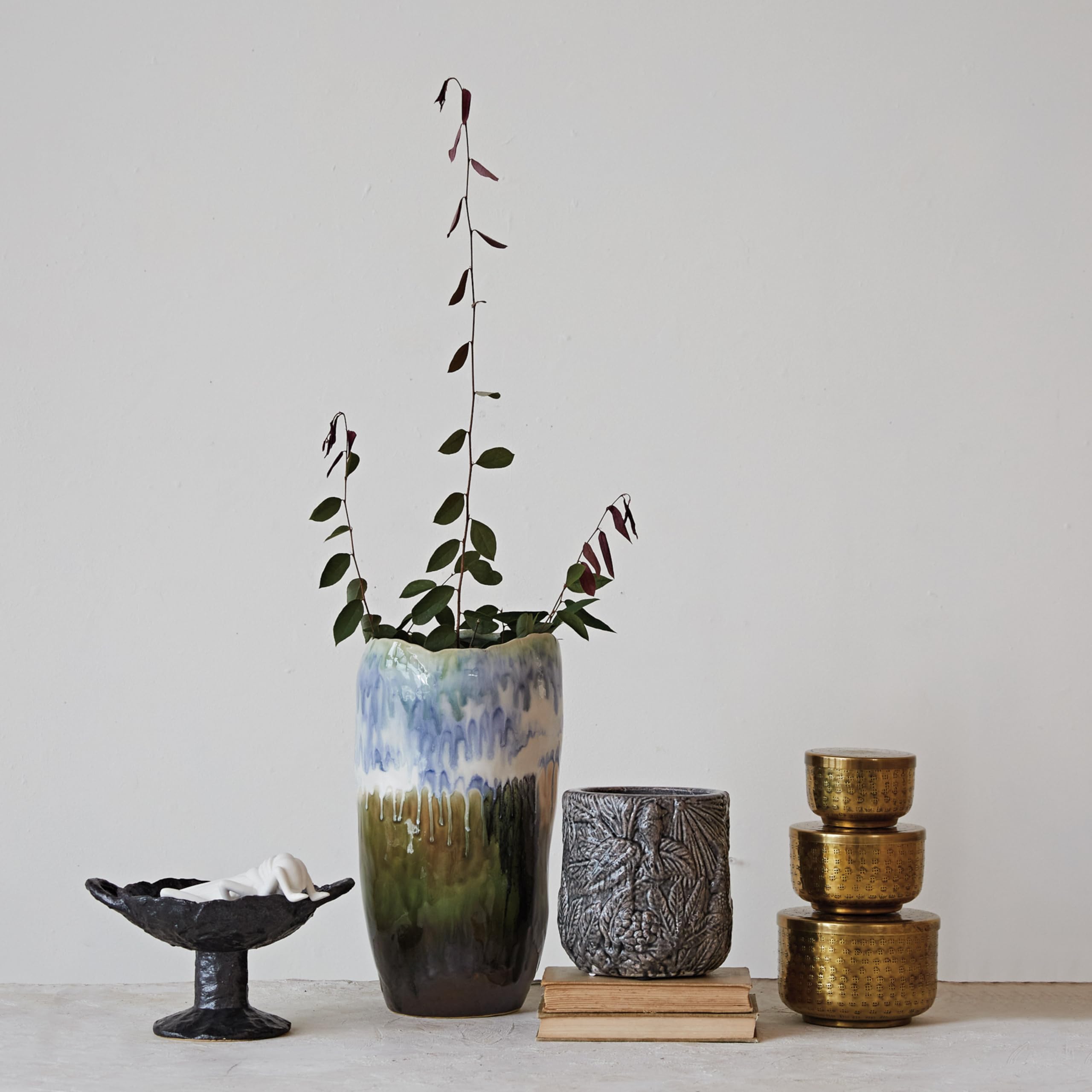 Creative Co-Op Hammered Debossed Aluminum Containers, Antique Brass, Set of 3