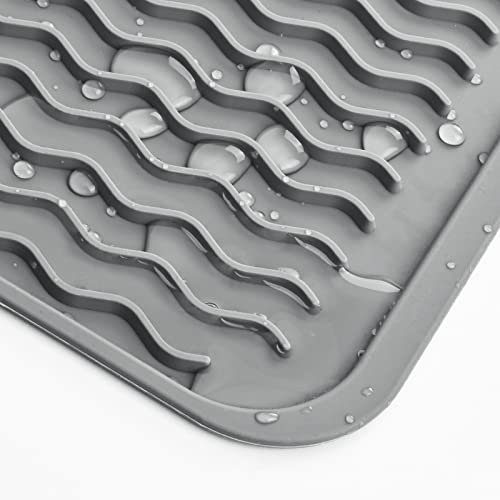 Elyum Dish Drying Mat, Silicone Drying Mat Heat Resistant Dish Mat Non-Slip Easy Clean Drying Mats for Kitchen Counter Sink(16" x 12'', Gray)