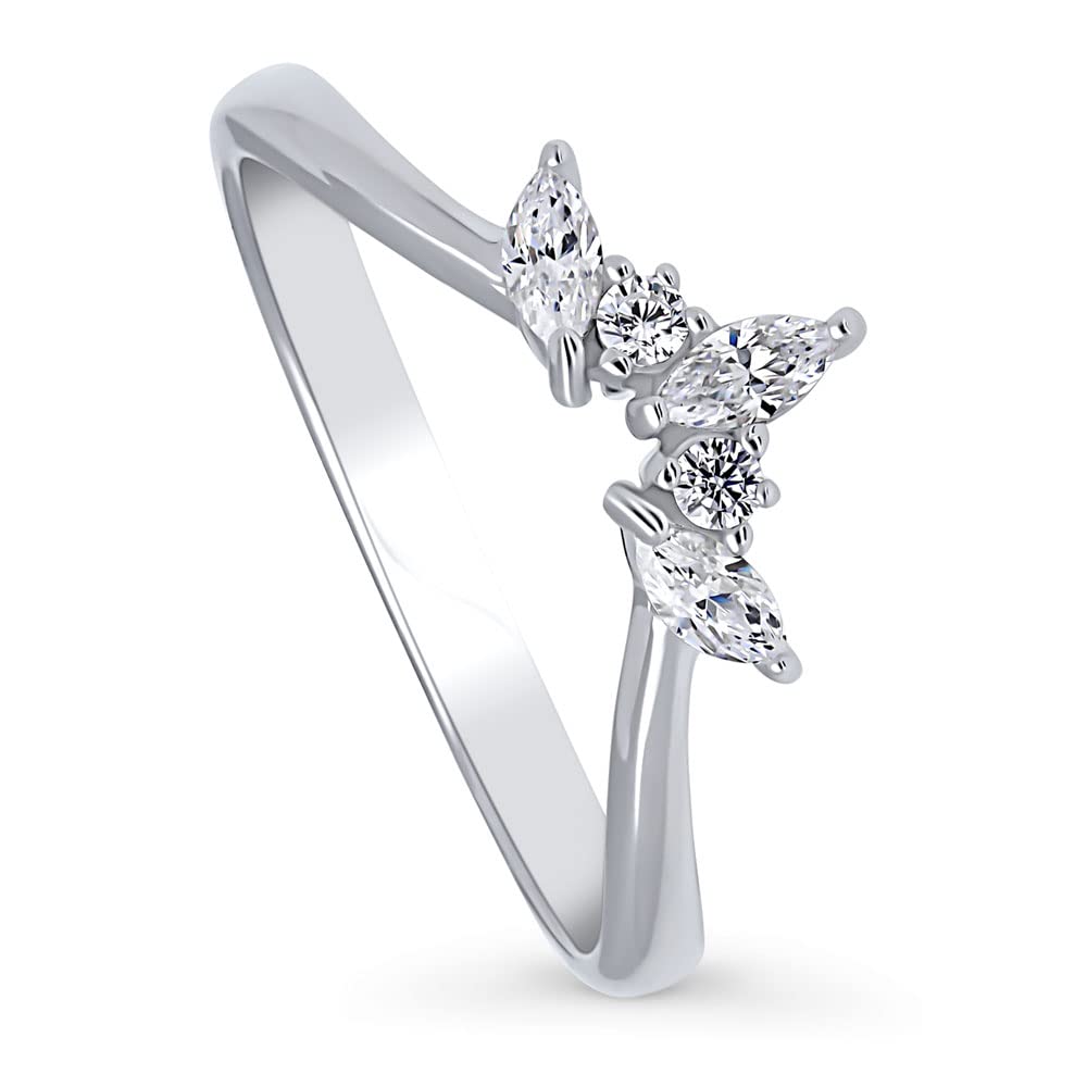 BERRICLE Sterling Silver 5-Stone Wedding Rings Cubic Zirconia CZ Chevron Curved Band for Women, Rhodium Plated Size 8