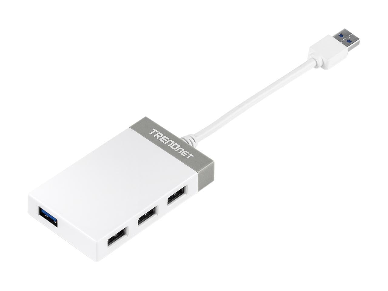 TRENDnet 4-Port USB 3.0 Hub, TU3-H4E, Plug & Play, Compact Size USB 3.0 Hub Compatible with Linux, Windows, Mac, Nintendo Switch, Backwards Compatible with USB 2.0, White