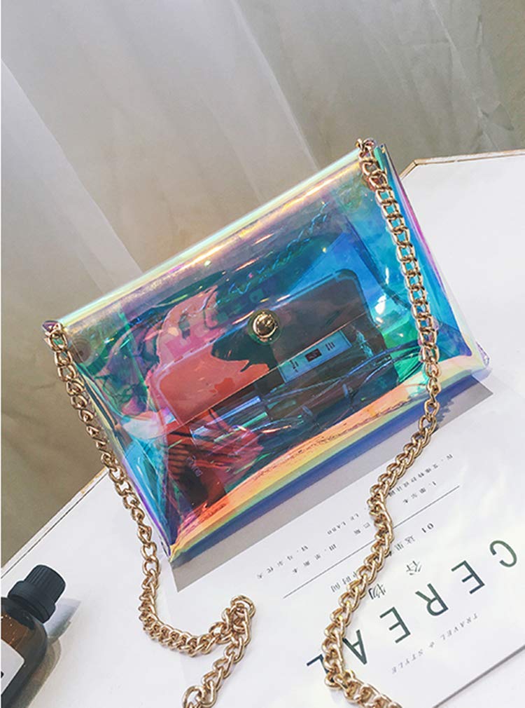 Women's PVC Holographic Cross Body Purse Shoulder Bag Clear Bag with Small Interior Bag