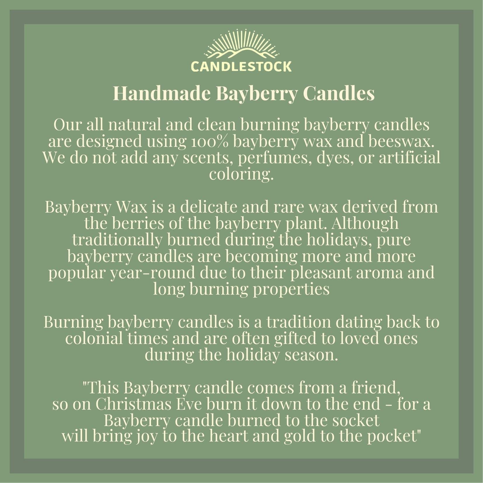 Candlestock Real Bayberry Taper Candle Pair 8 inch - Pure Bayberry and Pure Beeswax Blend - Dripless Taper Candle Pair - Bayberry Candles