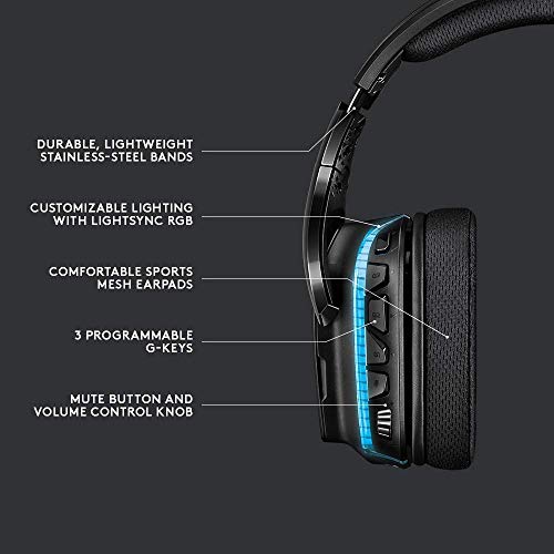 Logitech G635 DTS:X 7.1 Surround Sound LIGHTSYNC RGB PC Gaming Headset, Pro-G 50 mm drivers DTS Headphone:X 2.0 surround, Gaming Headset with Full & Cinematic Sound (Renewed)