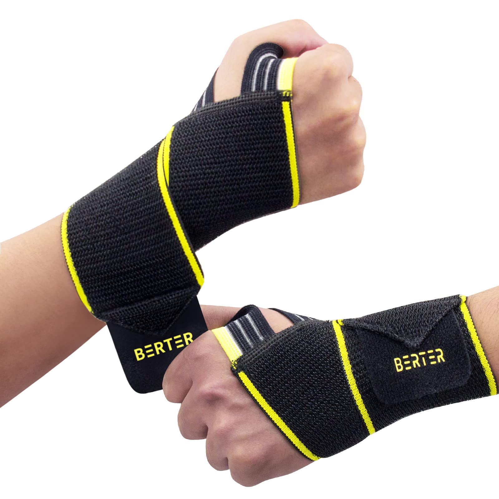 BERTER Wrist Wraps, Wrist Brace with Thumb Support, Wrist Compression Support Straps for Workouts, Gym, Weightlifting, Powerlifting, Men, Women (2 Pack)