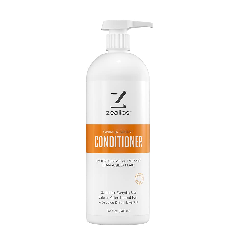 Zealios Swim & Sports Hair Conditioner Dynamic Chlorine Removal Formula, Moisturize Damaged Hair, Great for Swimmers & Athletes - Protects ColorTreated Hair from Pool Chlorine & Chemicals - 32 Oz
