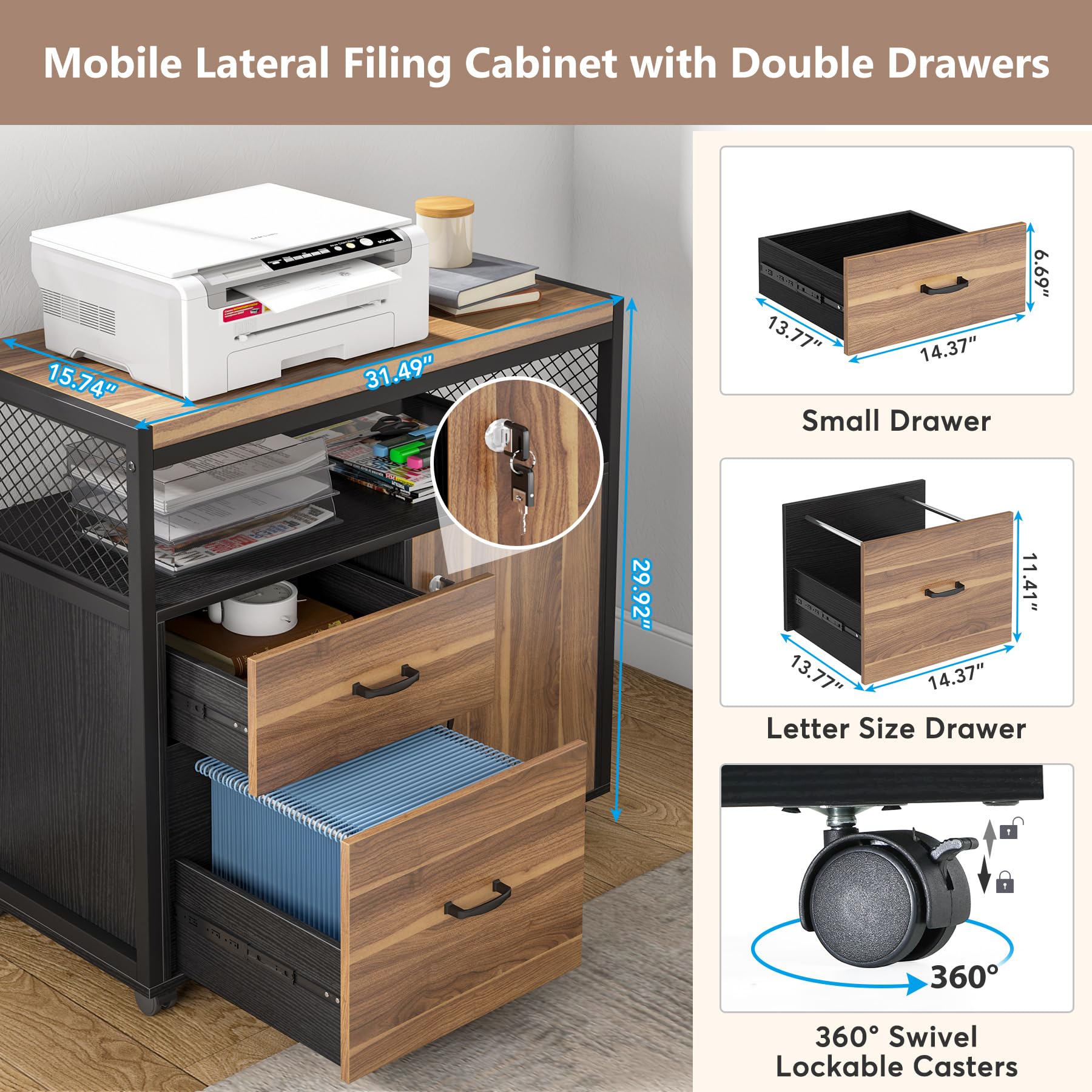 Tribesigns Desk with Drawer, 55" Long Computer Desk with Storage Rack and Mobile Document Cabinet, Home Office Furniture Set Executive Desk (Brown, 55" (Brown, 55)