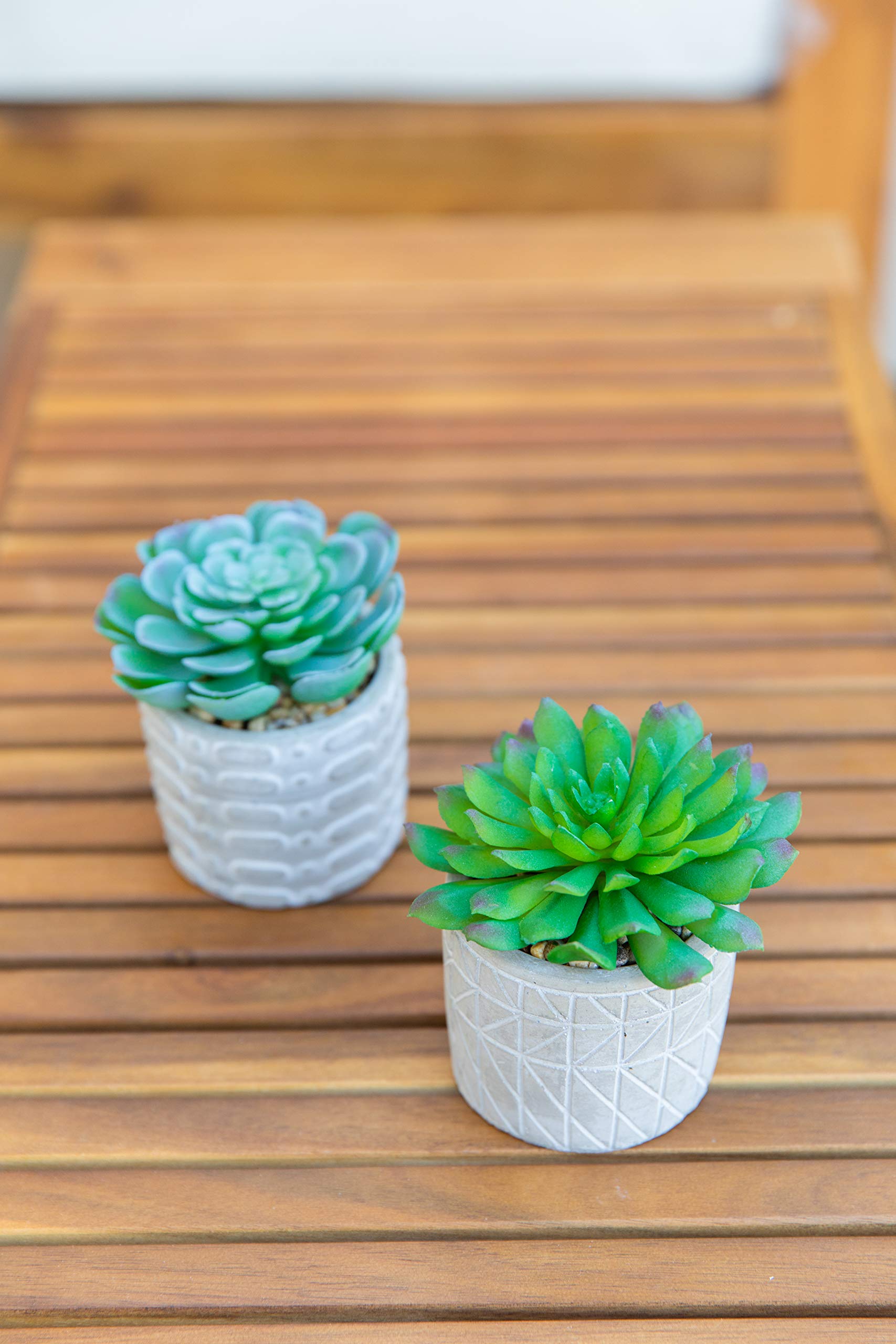 Flora Bunda Mid Century Artificial Plants Cactus Set of 2 Fake Succulent in 3" Cement Diamond line Pot Grey Planter, Potted Plants, for Home Office Decorations