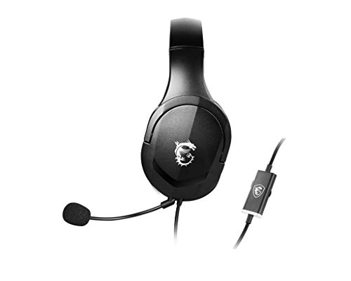 MSI Immerse GH20 Wired Gaming Headset, Adjustable Lightweight Design, Volume Inline Controls, Glasses-Friendly Ear Cups, 3.5mm Audio Jack, PC/Mac/PS4/Xbox, Black, large