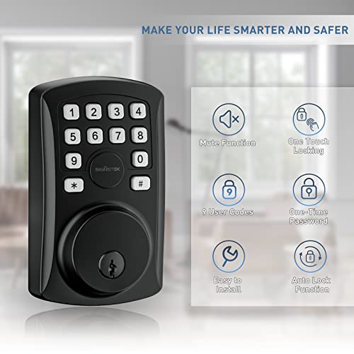 Signstek Keyless Entry Door Lock, Deadbolt Smart Lock, Electronic Keypad Deadbolt for Front Door, Office, Apartment, Easy-Installation, Auto Lock- Matte Black