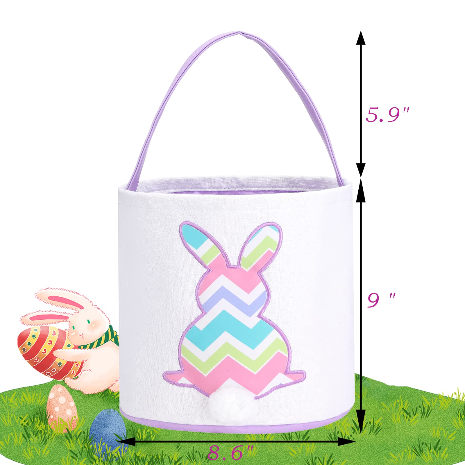 Easter Baskets for Kids 2 Packs Easter Egg Hunt Baskets for Boys and Girls Easter Bunny Candy Storage Gift Basket Easter Day Decorations (Stripe Multi+Blue)