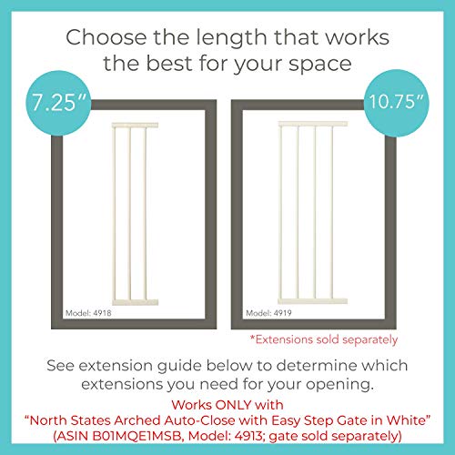 Toddleroo by North States 10.75” Extension for “Arched Auto Close with Easy Step Baby Gate”. Fits openings up to 63.38'' wide. Add up to 3 extensions. No tools required. (Adds 10.75" width, White)