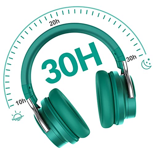 Silensys E7 Active Noise Cancelling Headphones Bluetooth Headphones with Microphone Deep Bass Wireless Headphones Over Ear, Comfortable Protein Earpads, 30 Hours Playtime for Travel/Work, Green