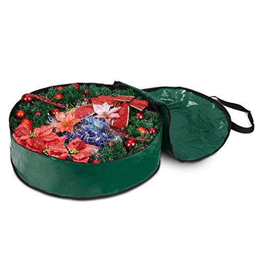 ProPik Christmas Wreath Storage Bag 36" - Garland Holiday Container with Tear Resistant Material - Featuring Heavy Duty Handles and Transparent Card Slot - 36β X 8β (Green)