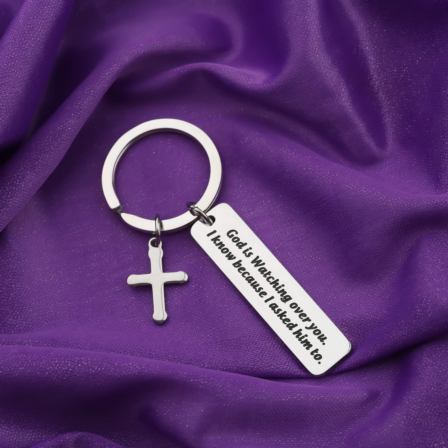 BAUNA Baptism Goddaughter Godson Gift God is Watching Over You I Know Because I Asked Him to Keychain (Keychain)