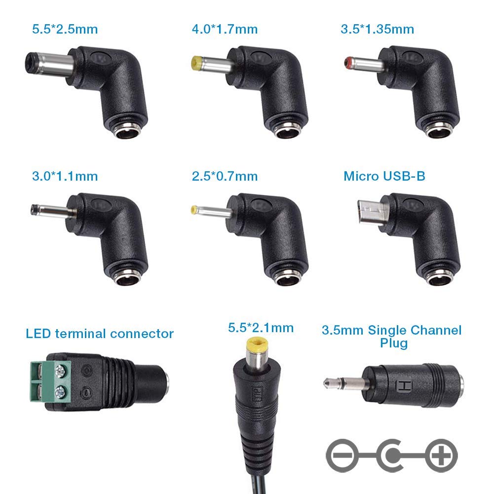 ZOZO 12W 12 Volt 1 Amp 3V 4.5V 5V 6V 7.5V 9V 12V Power Supply, Universal AC Adapter with 5.5mm x 2.1mm Barrel Plug and 8 Selectable Tips Micro USB 3.5mm Jack for MP3 MP4 Player Headphone Speaker Watch