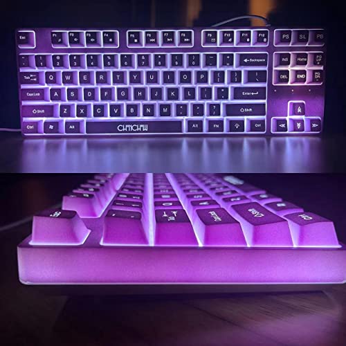 Gaming Keyboard and Mouse Purple Keyboard with White Backlit,CHONCNHOW 87keys LED Keyboard and Mic 3600DPI Wired 19-Keys No Conflict for Windows/Mac/Games(PurpleI,lluminated Key)
