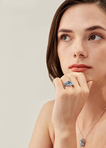 Anthia Jewelry Womens Sterling Silver Sparky Bling Oval Cut Gemstones Floral Filigree Cute Rose Flowers Cubic Zirconia Statement Accessory Jewelry Band Ring, Light Blue, Size 8
