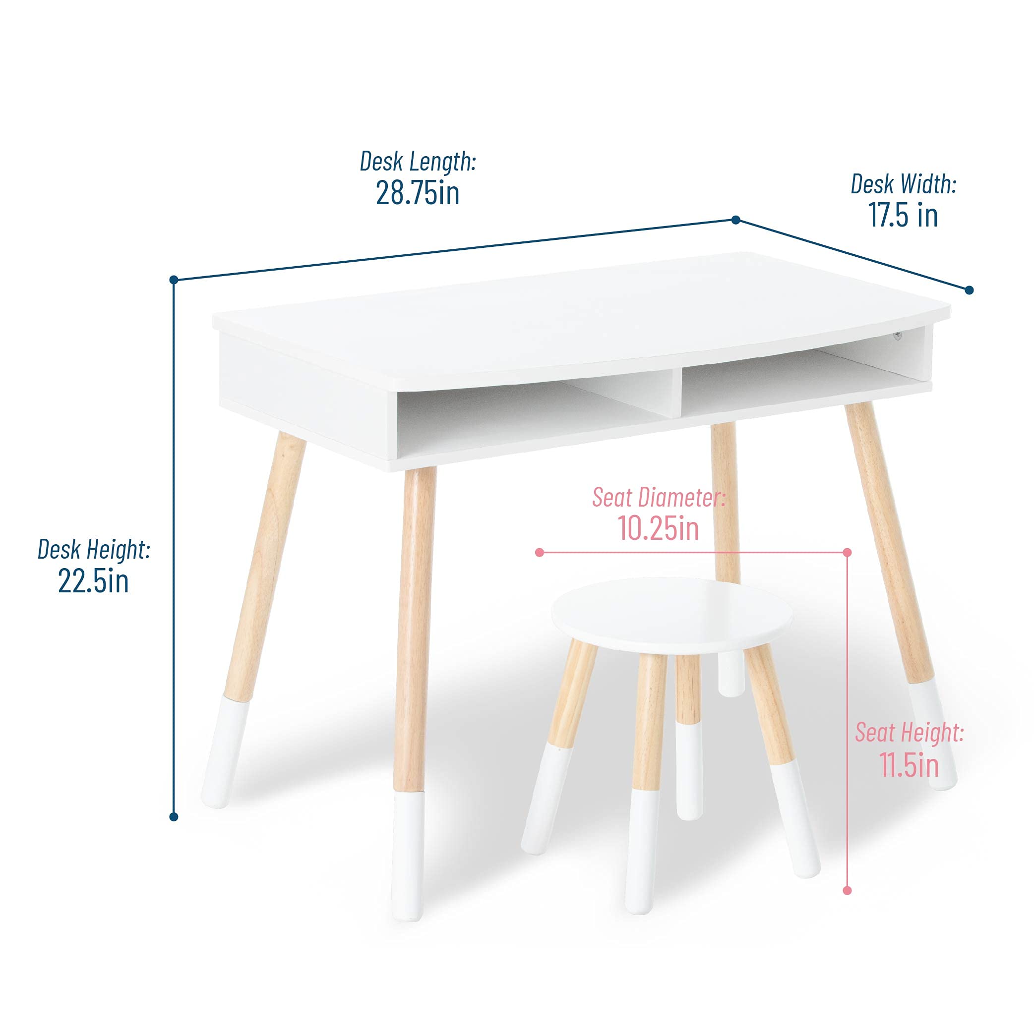 Wildkin Kids Premium Homework Desk with Storage and Stool Set for Boys and Girls, Includes One Matching Stool, Classic Timeless Design Features Solid Wood Legs (White w/Natural)