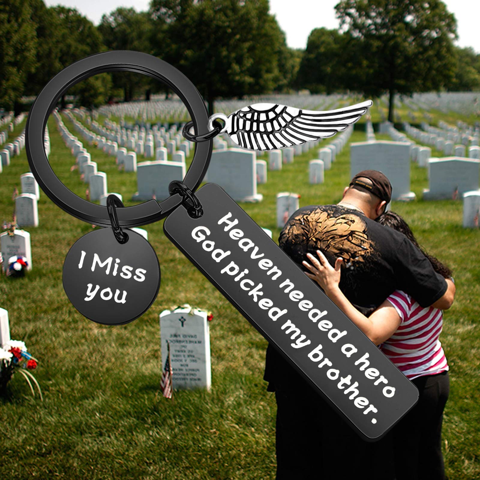 BAUNA Brother Remembrance Keychain Heaven Needed a Hero God Memorial Angel Wing Keychains Loss of Brother (Remembrance Keychain)