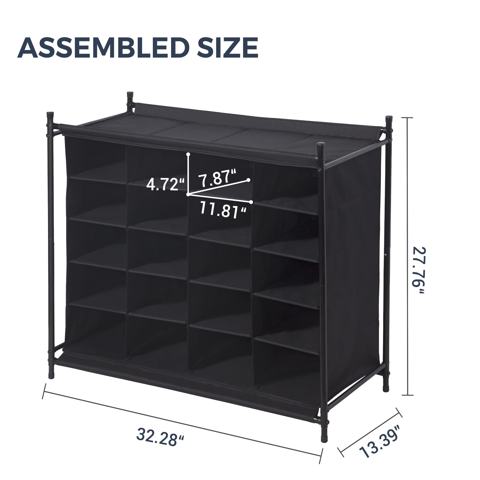 STO STO Shoe Rack Organizer, 5-Tier 20 Pairs Free Standing Stackable Shoe Rack Cubby for Entryway, Closet and Hallway, Black