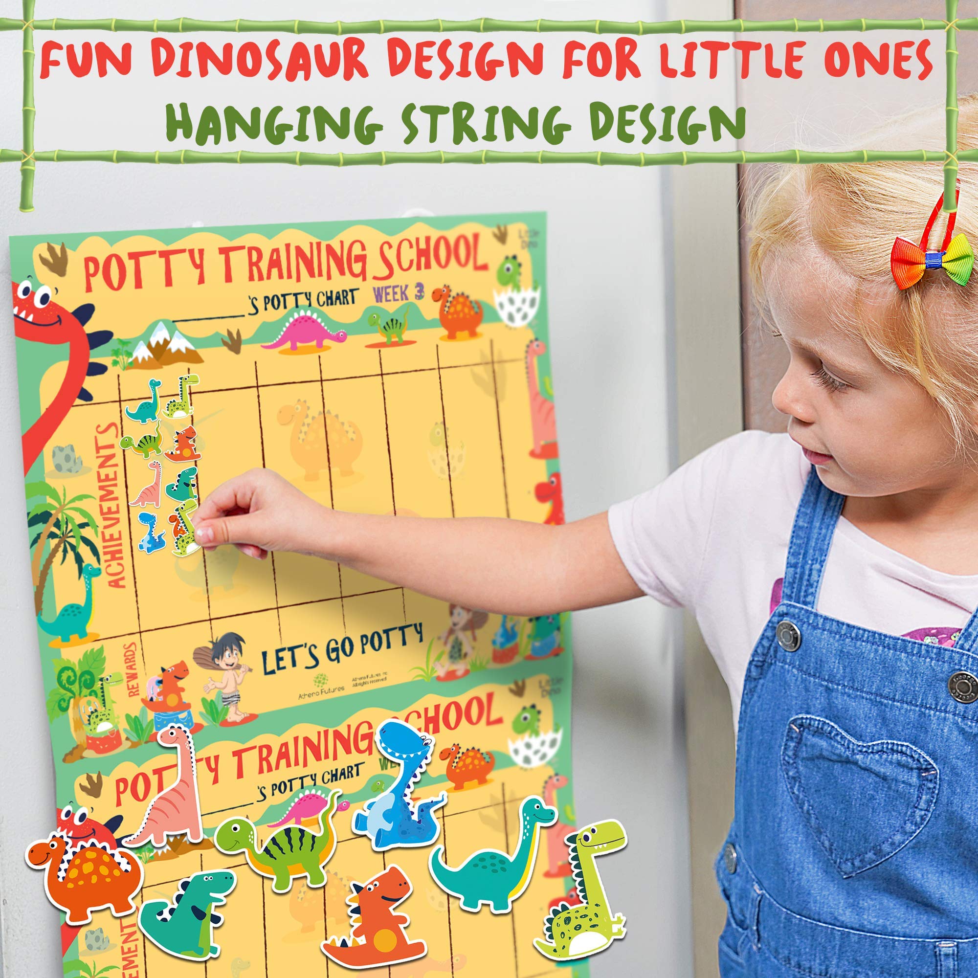 ATHENA FUTURES Potty Training Timer Watch with Flashing Lights and Music Tones and Potty Training Chart for Toddlers - Dinosaur and Kids Design