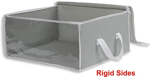 Simple Houseware 3 Pack Foldable Closet Organizer Clothing Storage Box with Clear Window, Grey