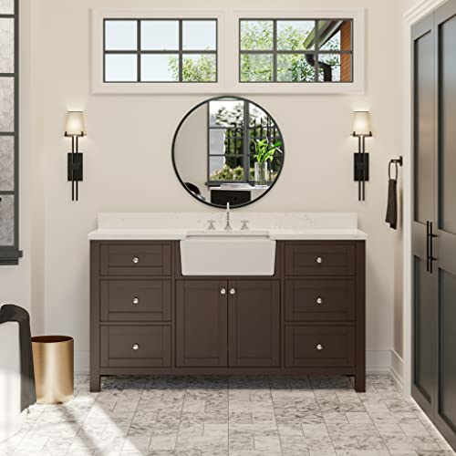 Kitchen Bath Collection Yorkshire 60-inch Farmhouse Single Bathroom Vanity (Engineered Marble/Chocolate): Includes Chocolate Cabinet with Engineered Marble Countertop and White Apron Sink