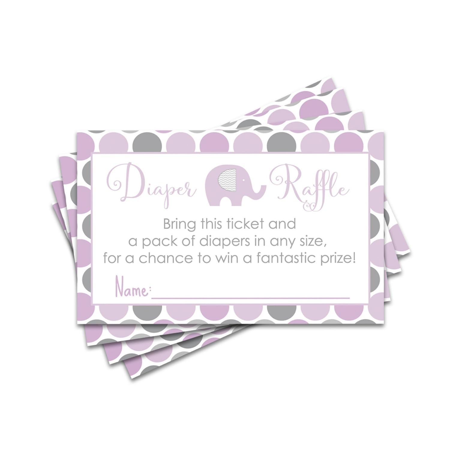 Purple Elephant Diaper Raffle Tickets, Girls Baby Shower Games for Prizes, Baby Shower Diaper Raffle Invitation Insert Cards, 25 Pack