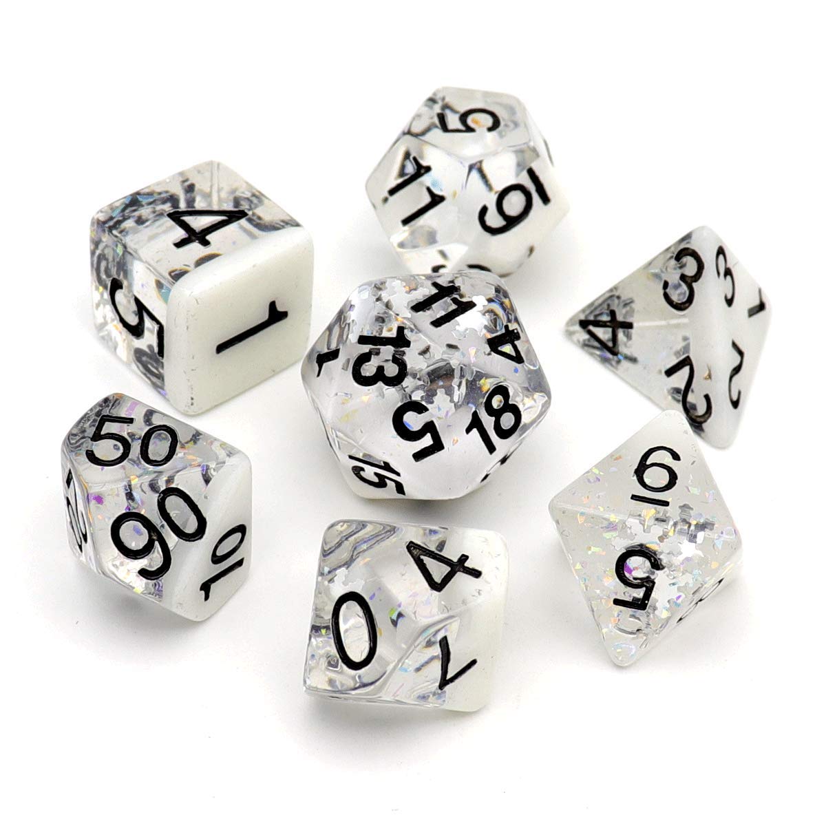Haxtec DND Dice Set 7PCS White Layered Polyhedral D&D Dice for RPG Dungeons and Dragons (Sunlit Snow)
