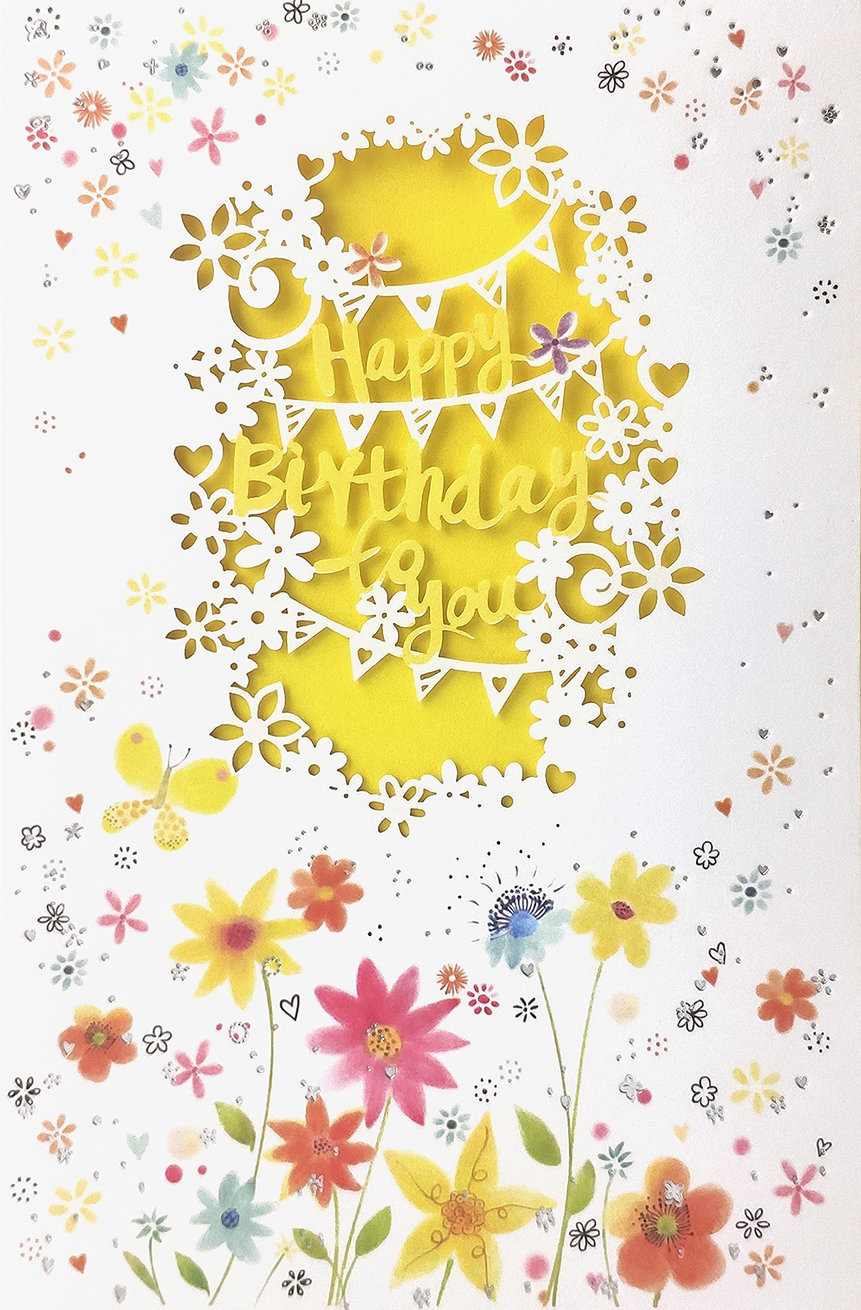 Carol Wilson Fine Arts White Embossed Happy Birthday Cake Cut Out Laser Card