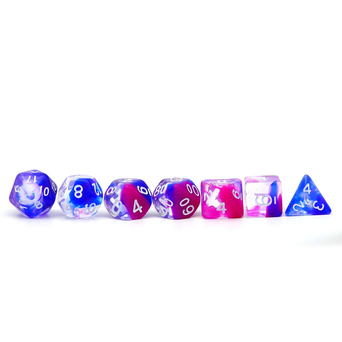 Haxtec DND Dice Set 7PCS Polyhedral D&D Dice for Roleplaying Dice Games as Dungeons and Dragons (Blue Pink Clear)
