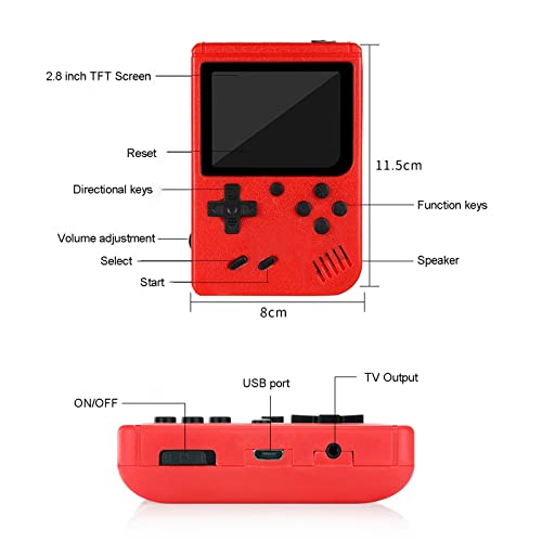 Handheld Game Console with 400 FC Games-Retro Game Console- Portable Video Game Console, Support for Connecting TV & Two Players, 1020mAh Rechargeable Battery. (RED)