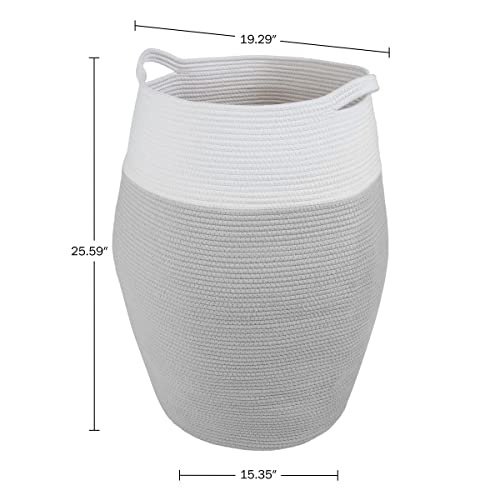 Laundry Basket - Curved Cotton Rope Basket with Handles for Living Room, Bedroom, Bathroom, Nursery, and Laundry Room Storage by Home-Complete (Gray) Large