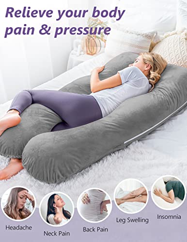 Meiz Pregnancy Pillow, U Shaped Pregnancy Body Pillow with Zipper Removable Cover (Gray- Velvet)