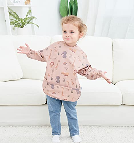 GZMM Waterproof Baby Bibs,Infant Toddler Long Sleeve Feeding Bib With Food Catcher,Easy Clean & Washable 2 Pack