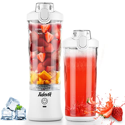 Portable Blender, Tulevik Personal Blender for Shakes and Smoothies with 6 Blades,20 Oz Mini Blender with Travel Lid and USB Rechargeable for Kitchen/Gym/Travel/Office, BPA-Free, White