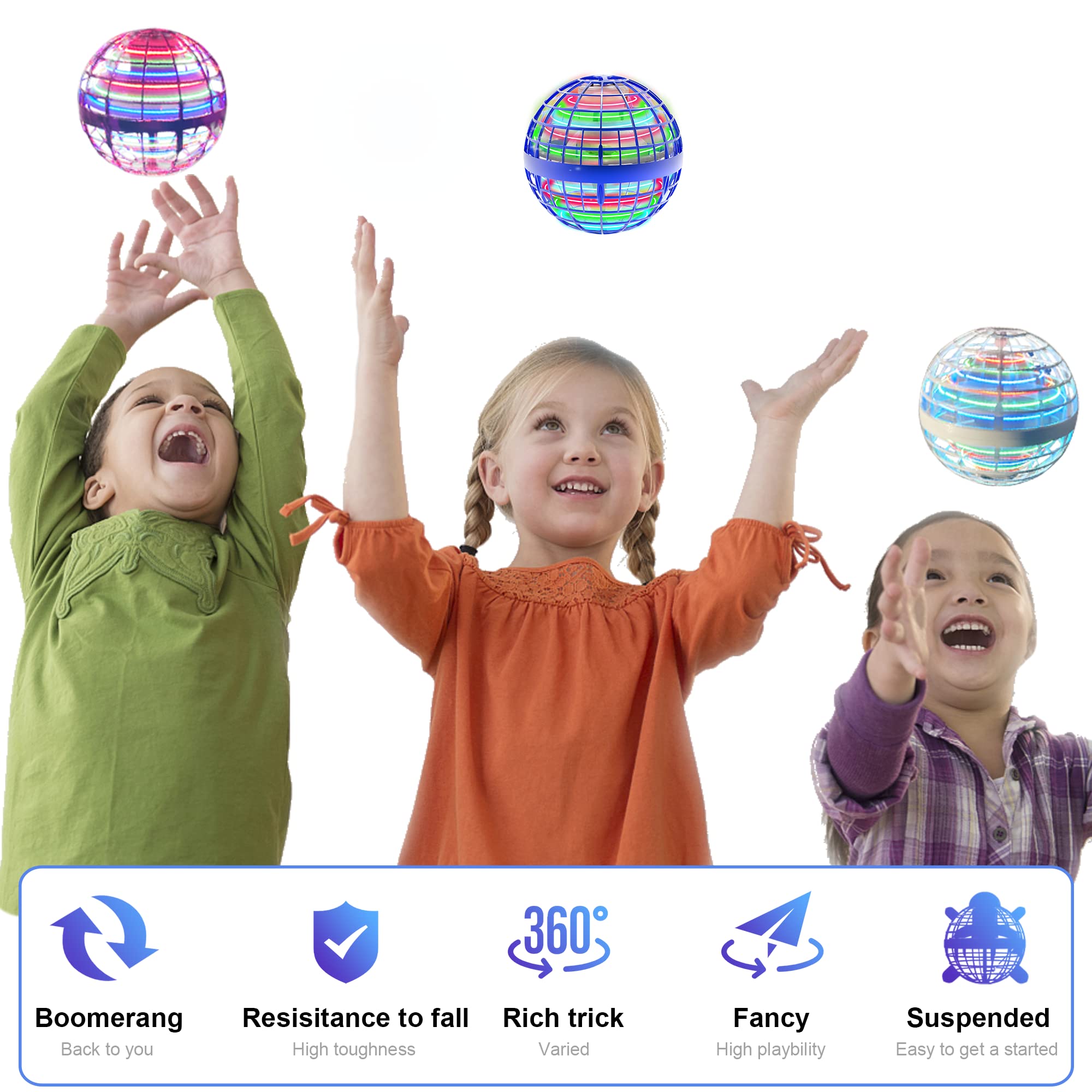 Flying Ball Toys Mini Drone Flying Ball 360 Rotating Magic Controller USB Rechargeable Built-in RGB Lights Magic Flying Toys,Great Surprise and Safe Gift for Kids Outdoor Indoor [2023 Upgraded]