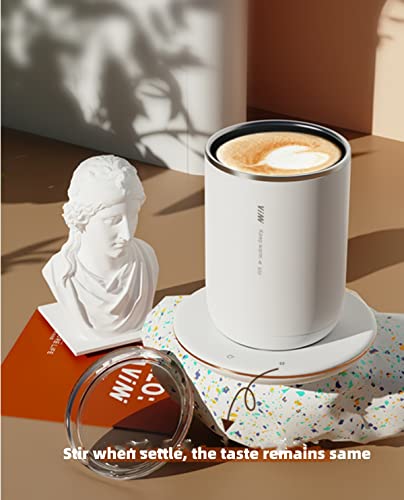 MugAnime Thermostatic Auto Stirring Coffee Mug, Warmer Control Stirring for Coffee,Tea,Cocoa,Milk.Stir 2 min Keep 131℉/55℃ 8 Hour(with Lid) White11 oz Electric Mixer Mug