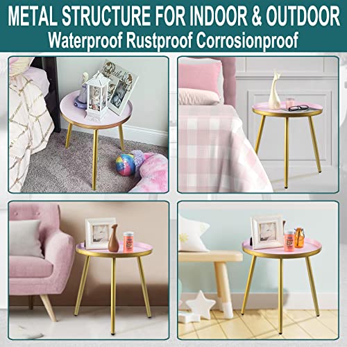 H HUIYKALY Kids Nightstand,Small Nightstand Bed Side Table for Kids Room,Small Table Round Nightstand for Bedroom,Pink/Gold