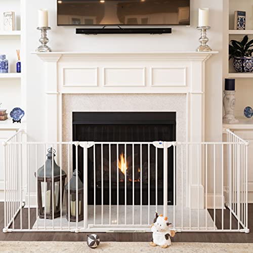 Qdos Safety Construct-A-SafeGate Customizable Extra Wide Walk-Through Baby Gate Fits 35.4”-82.7” with Included 2 Sections & Door | for Fireplaces, Large Openings or Unique Stairways | White