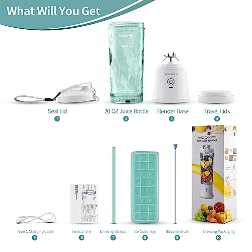 Portable Blender, Personal Blender for Shakes and Smoothies - USB Rechargeable 20oz Mini Blender with 6 Blades and ToGo Cup for Sports Travel Gym