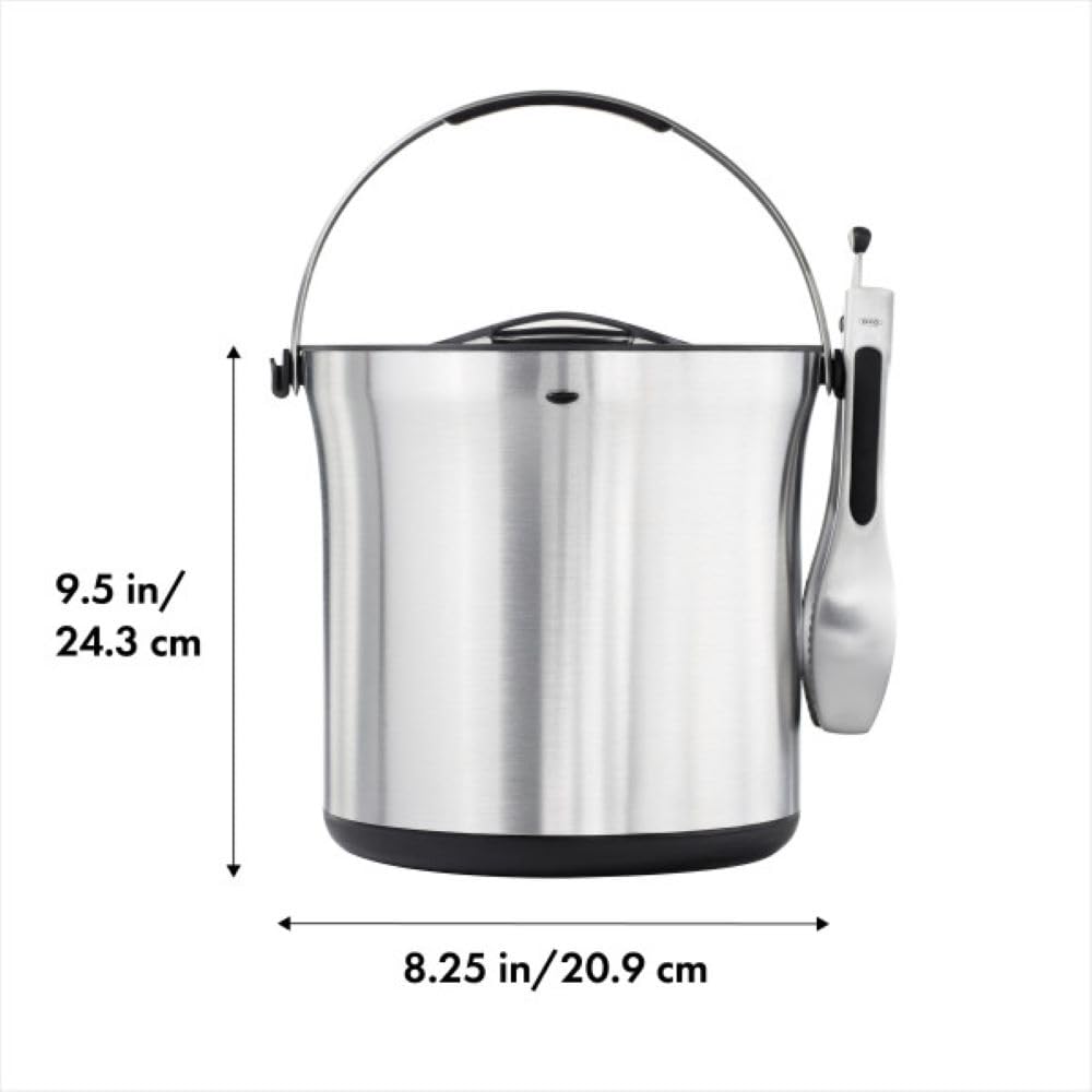 OXO Ice Bucket and Tongs Set - Brushed Stainless Steel