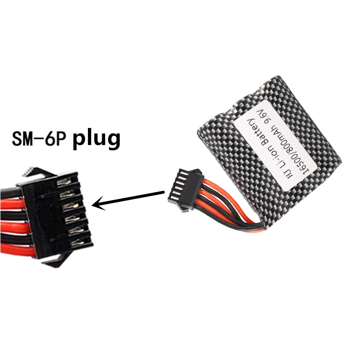 hj Black SM6P Plug 800mAh 9.6V 20C Rechargeable Lithium Battery with Charging USB Cable for High Speed RC Car S911 S912 9115 9116 9120 Remote Control Toy or RC Boat Plane Drone Monster Truck