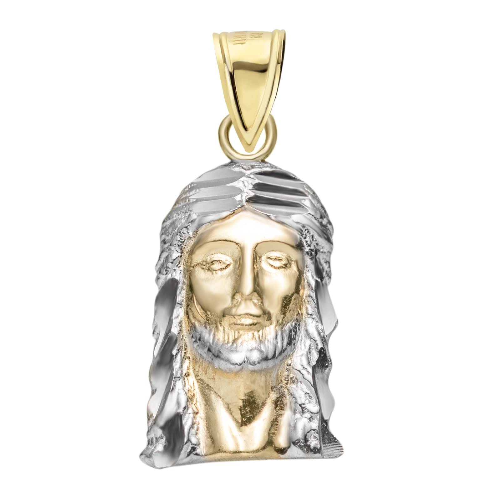 BAYAM 3/4" Diamond Cut Jesus Head Charm Pendant Real Solid 10K Yellow White Gold