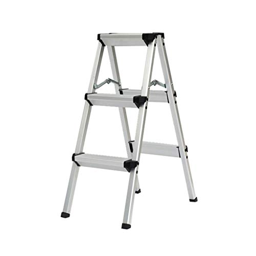 PENGJIE Folding Ladder Step Stool Ladder Stool 3 Step Folding Aluminum Heavy Duty Steel Portable Anti Slip Mat Tread Compact 150 Kg Capacity